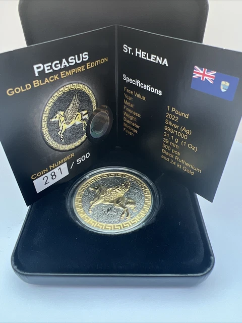 PEGASUS GOLD BLACK Empire Edition 1 Oz Silver Coin 1 Pound Saint Helena ...