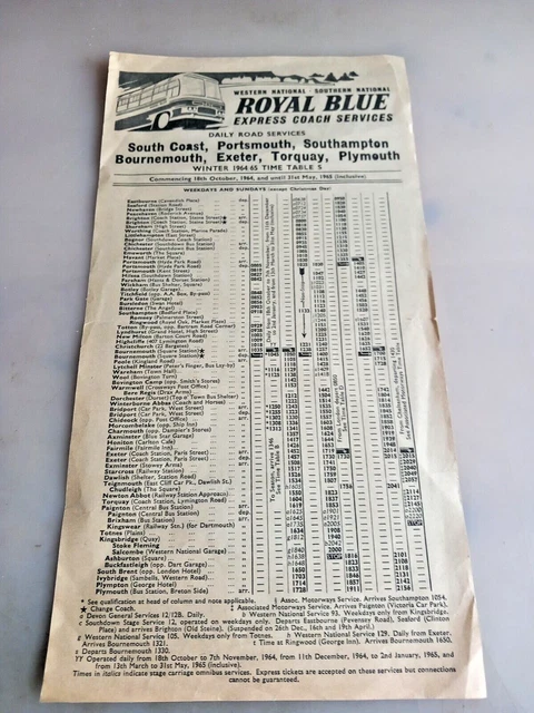 ROYAL BLUE EXPRESS Coach Services Bus Timetable Leaflet 1964 TORQUAY ...
