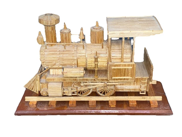 VINTAGE SCRATCH BUILT Matchstick Model Steam Train Locomotive wooden £ ...