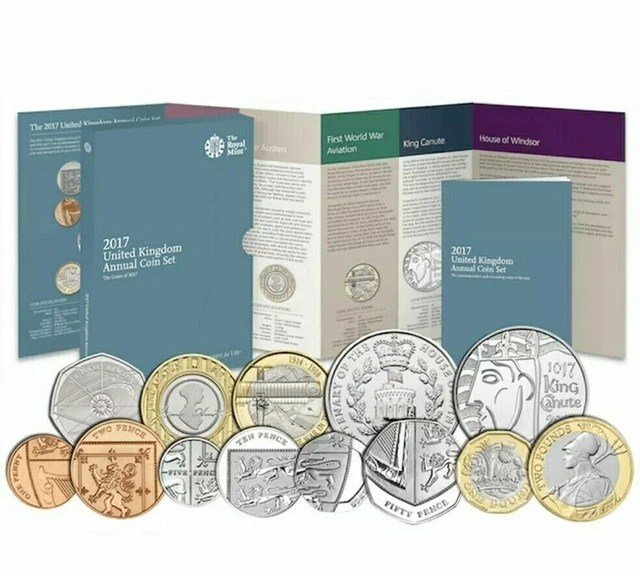 2017 BRILLIANT UNCIRCULATED UK Annual Coin Set Royal Mint Year Set ...