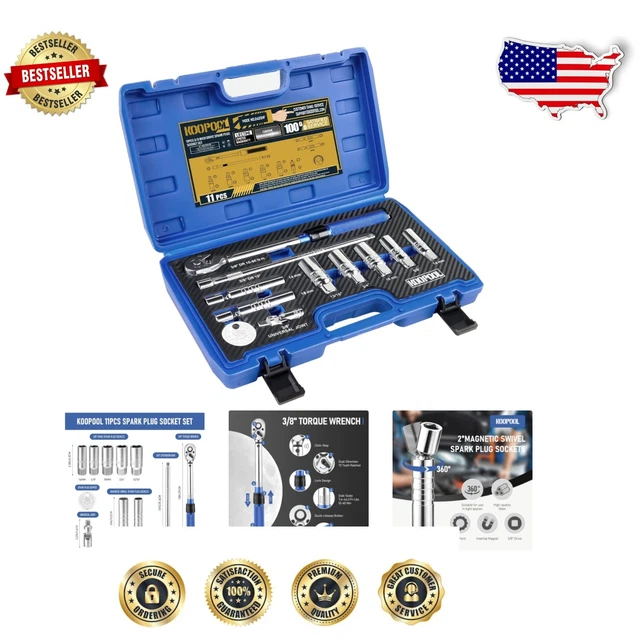 11-PIECE 3/8& CLICK Torque Wrench & Spark Plug Socket Set for Precision Repairs £85.19 - PicClick UK