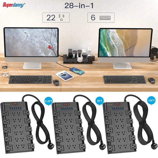 SUPERDANNY POWER STRIP Surge Protector 22 AC Outlets and 6 USB Charging ...