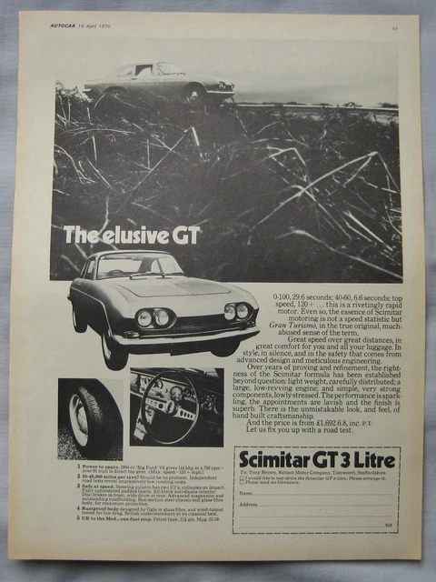 1970 RELIANT SCIMITAR GT 3-litre Original advert No.1 £3.99 - PicClick UK