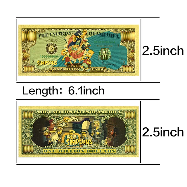 THE SIMPSONS GOLD Foil Banknote One Million Dollars Plastics Money ...