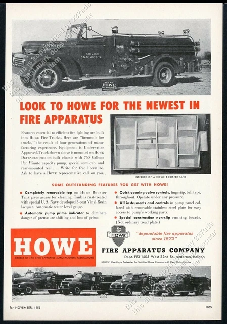 1953 HOWE FIRE truck Chicago State Hospital FD fire engine photo trade ...