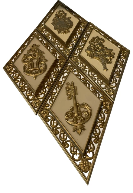 4 VINTAGE MCM Syroco Gold Diamond Shape Wall Decor Plaques USA 4271 £14 ...