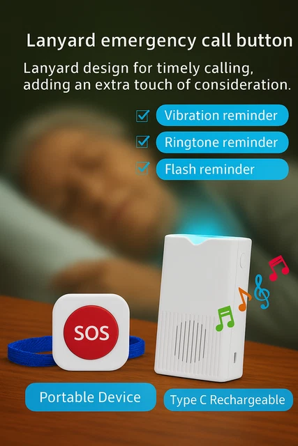CAREGIVER ELDERLY VIBRATE Pager Home Safety Patient Alert Alarm System ...