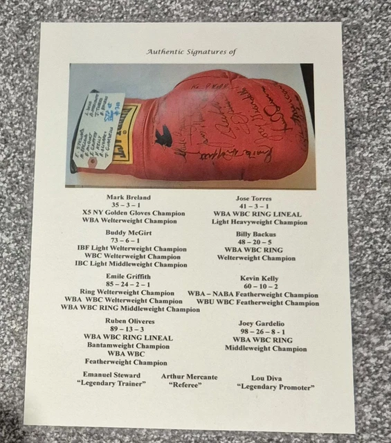 SIGNED BOXING GLOVE Kevin Kelly, Jose Torres, Emile Griffith, Emanuel ...