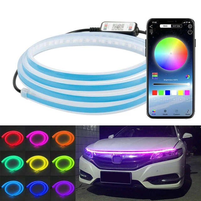 CAR RGB LED DRL Hood Light Strip Engine Cover Daytime Running Light APP ...
