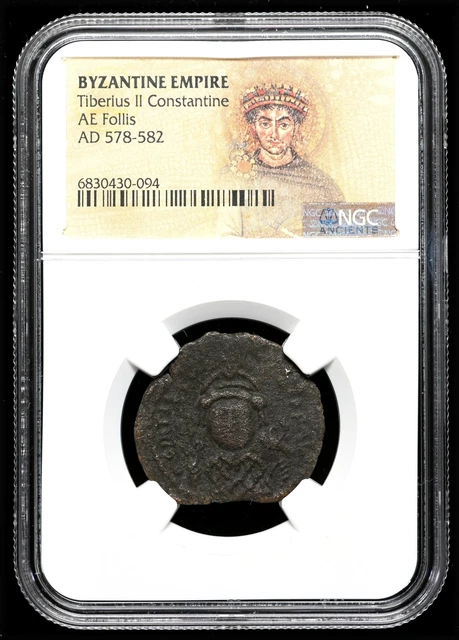BIZANTINO. TIBERIO II Costantino. AD 578-582. Æ Follis, Certificato NGC ...