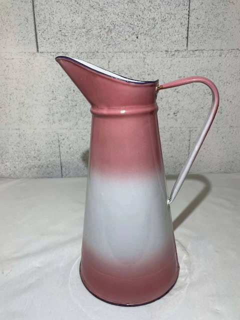 PICHET DE CORPS antique émaillée - Dégradé rose et blanc EUR 45,00 ...