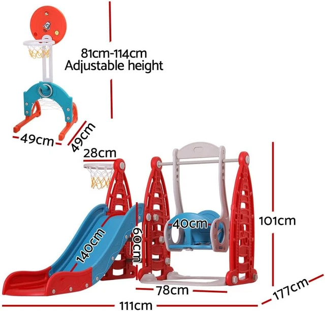 KIDS SLIDE SWING Set Basketball Hoop Rings Football Outdoor Toys 140Cm ...
