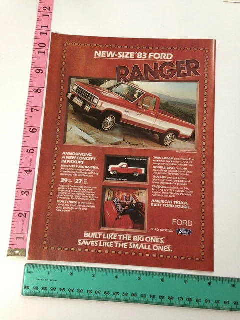 VINTAGE PRINT AD 80's 83 Ford Ranger photos built like the big ones ...