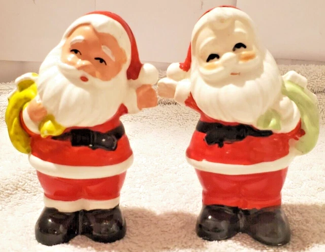 VINTAGE SANTA CLAUSE Red White Salt Pepper Shakers Holiday Christmas ...