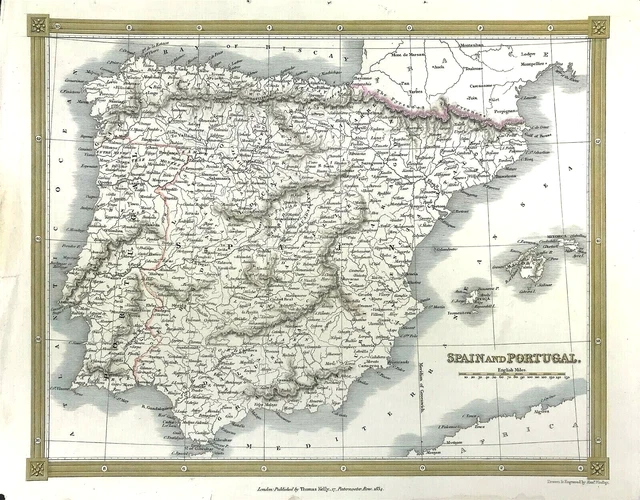 MAP OF SPAIN & Portugal engraved by Alex Findley original colour 1834 £ ...