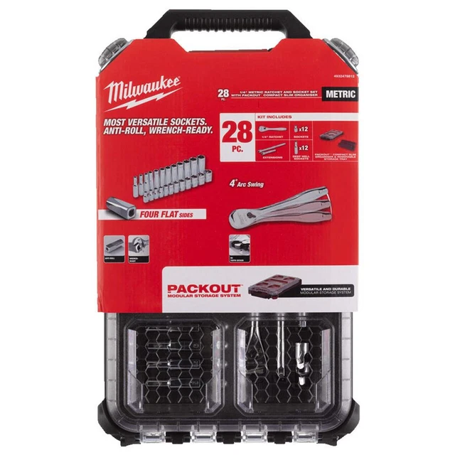 MILWAUKEE 28 PIECE 1/4 inch Drive Metric Ratchet & Socket Set in ...