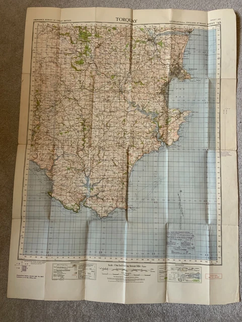 TORQUAY MAP/CHART - 1940 War Office - Scale 1 Inch To 1 Statue Mile ...