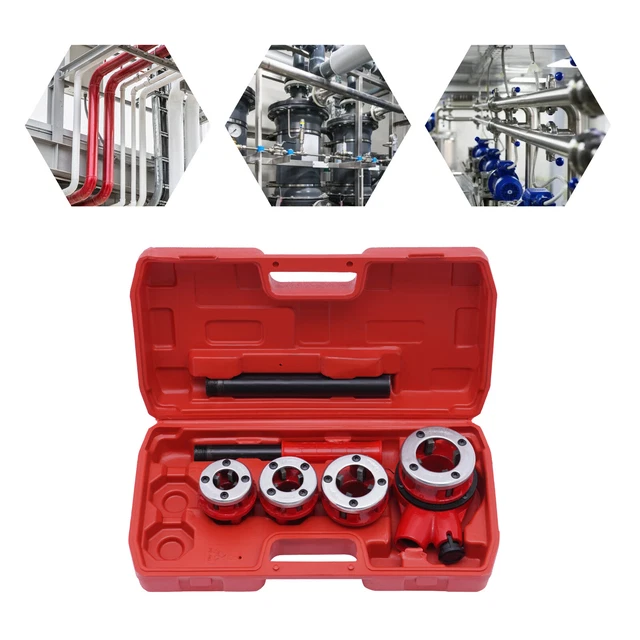 PIPE THREADING KIT Handheld Plumber Die Ratcheting Pipe Threader Thread ...