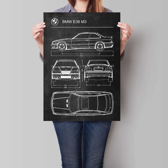 BMW E36 M3 Poster Car Vintage Blueprint Art £13.32 - PicClick UK