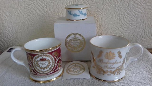 ROYAL COLLECTION CHINA Mugs, Trinket Box : Buckingham Palace, Queen ...