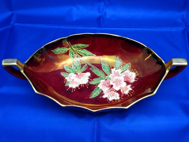 VINTAGE 1930'S ART DECO CROWN DEVON TWIN HANDLE ROUGE LUSTRE FLORAL ...
