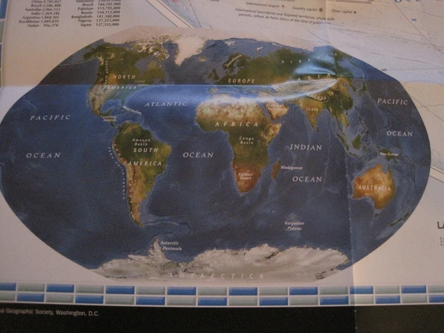 2004 THE WORLD LARGE WALL MAP National Geographic Special Satellite Map ...