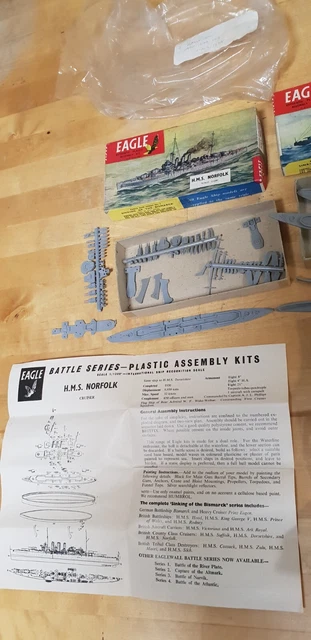 2 X VINTAGE eagle ship model kit boxes HMS Norfolk + Dorsetshire ...