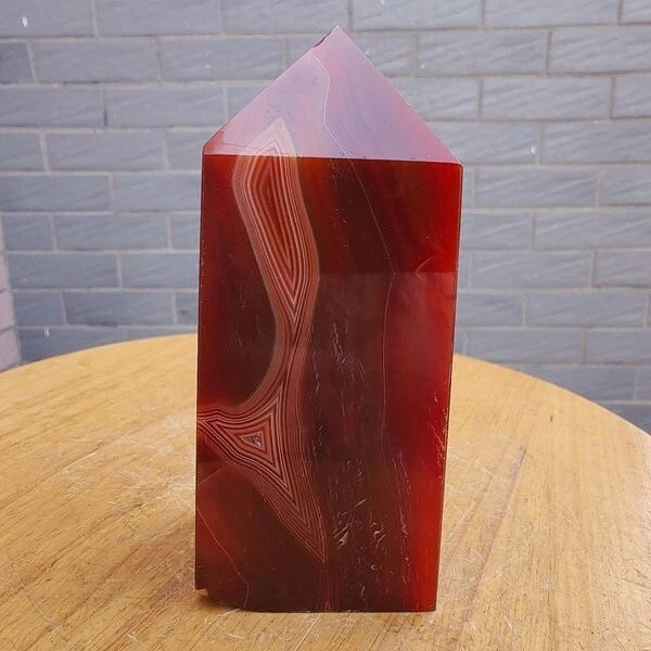 615G NATURAL RARE Red stripe Agate Crystal Obelisk Quartz Tower Point ...