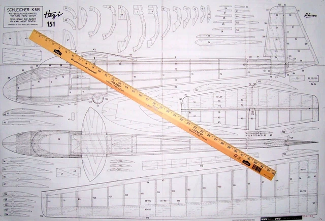 HEGI K8B SCHLEICHER PLAN WITH PATTERNS for 72" Span RC Sailplane Model ...
