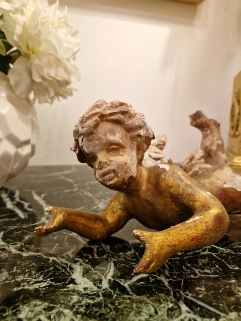XVIII ÈME S, Ancien Angelot, Ange En Bois Sculpté Et Doré EUR 150,00 ...