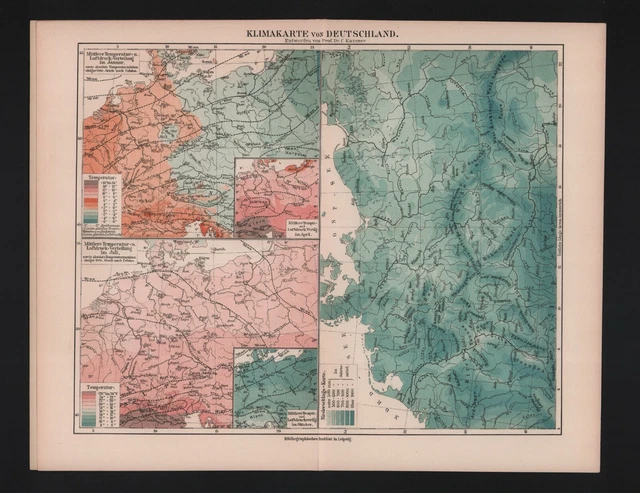 LANDKARTE MAP 1908: Klima-Karte von Deutschland. Prof. Dr. C. Kassner ...