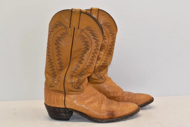 JUSTIN COWBOY BOOTS Style 8727 Brown Ostrich Leather Men's Size 10.5B ...