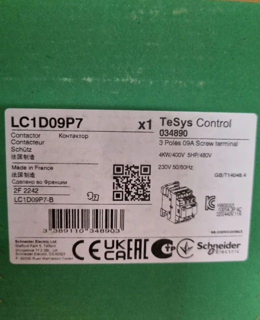 SCHNEIDER CONTACTEUR LC1D09P7 TeSys 034890 400V 9A bobine 230V EUR 25 ...