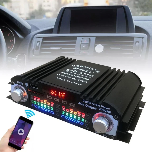 CAR 4 CHANNEL HiFi Stereo AMP FM Radio USB Bluetooth Music Amplifier ...