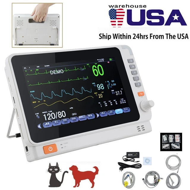 10 INCH PORTABLE Veterinary Patient Monitor Multi Parameter ECG NIBP ...