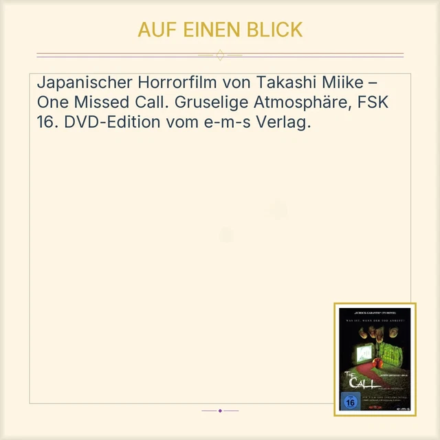 ONE MISSED CALL DVD Horrorfilm Takashi Miike FSK 16 EUR 5,95 - PicClick DE