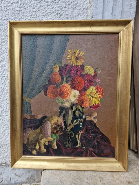 TABLEAU ANCIEN HUILE Sur Toile Bouquet De Fleurs EUR 90,00 - PicClick FR