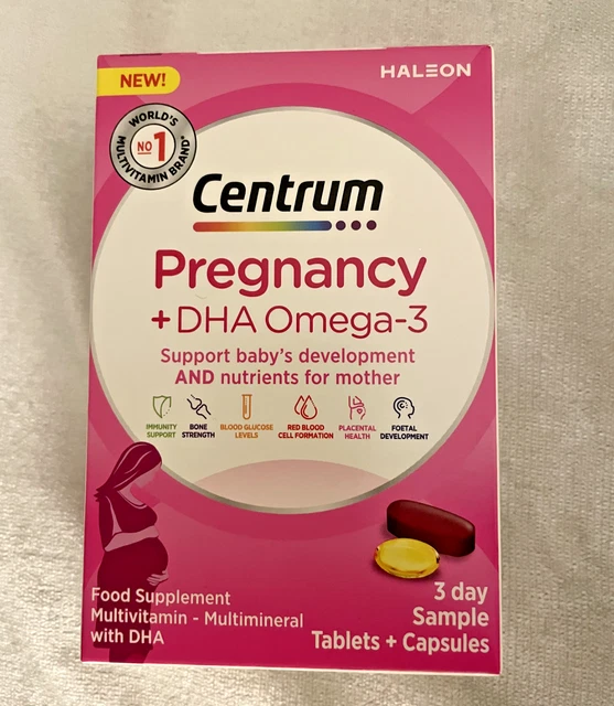 CENTRUM PREGNANCY + DHA Omega-3 Support Baby Development Sample Tablets ...