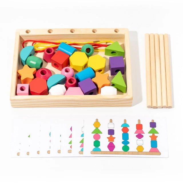 MONTESSORI TOYS BEAD Sequencing Set Matching Shapes Stacking Toy for 2 ...