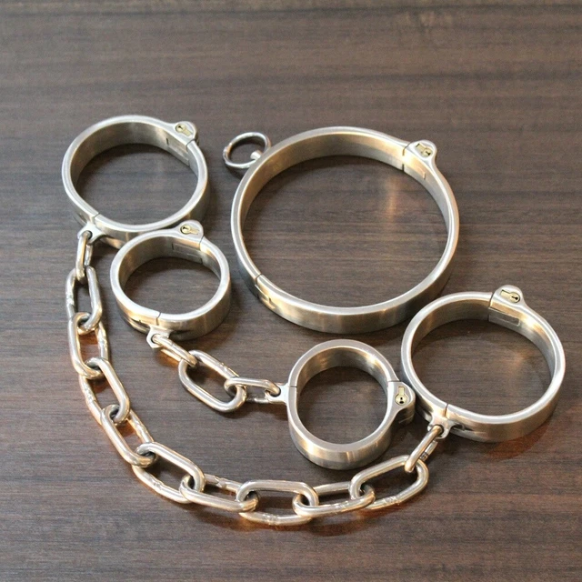STAINLESS STEEL NECK Collar Bondage Heavy Duty Handcuffs Ankle Wrist ...