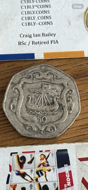 OLD STYLE LARGE ISLE OF MAN VIKING SHIP 1985 50p COIN CIRCULATED ...