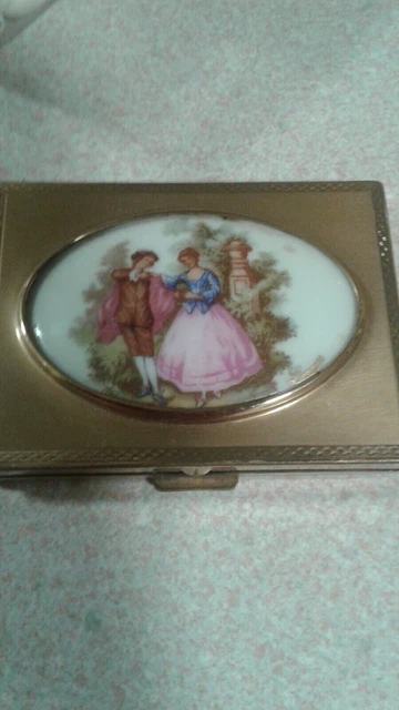 VINTAGE FRENCH LIMOGES Makeup Powder Compact Mirror Fragonard Signed ...
