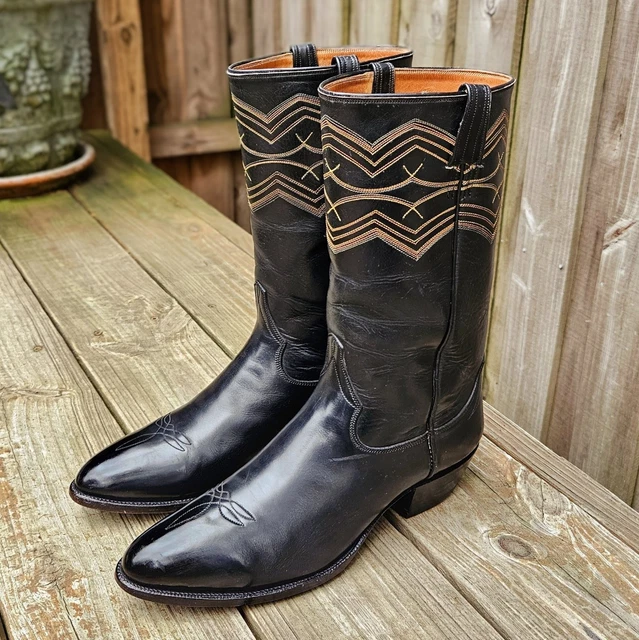 VINTAGE 1970S RJ Foley CUSTOM Stovepipe Cowboy Boots Black Size 12 D ...