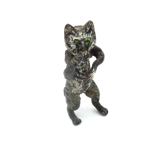 ANTIQUE GERMAN COLD Painted Heyde Lead Figurine of a Cat Nodder Vintage ...