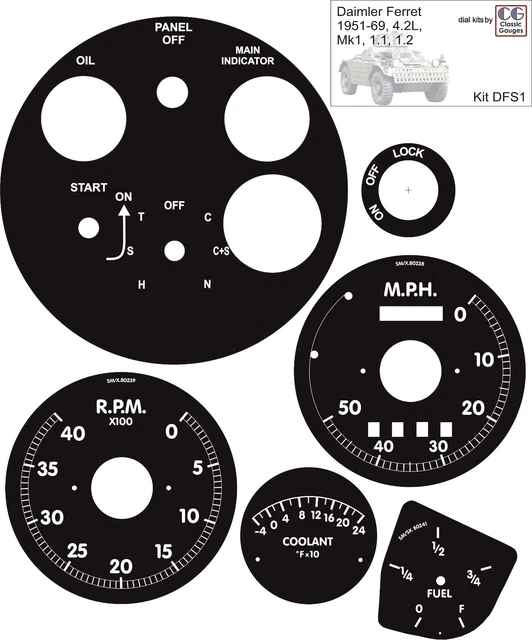 *NEW* DAIMLER FERRET Speedo Tacho Coolant Temp Fuel Gauge Switch Decal ...