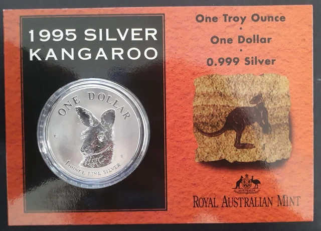 1995 AUSTRALIA KANGAROO 1oz Silver (.999) $1 UNC coin on card EUR 3,32 ...