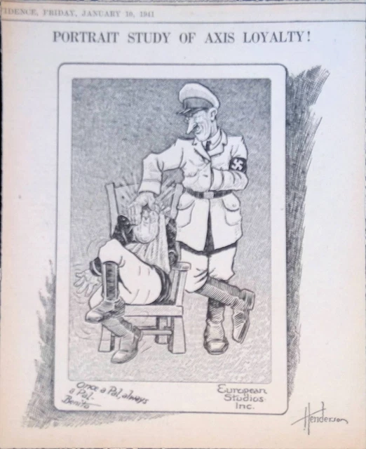 BENITO MUSSOLINI ADOLPH Hitler Original Political Cartoon WWII 1/10 ...