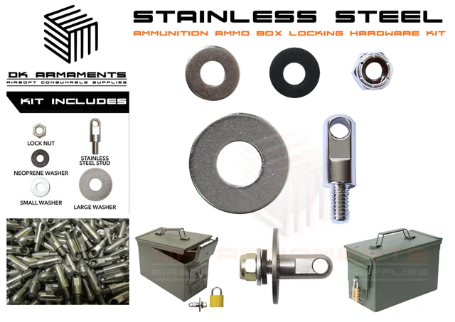 STAINLESS STEEL AMMUNITION ammo box tin can lock locking padlock ...