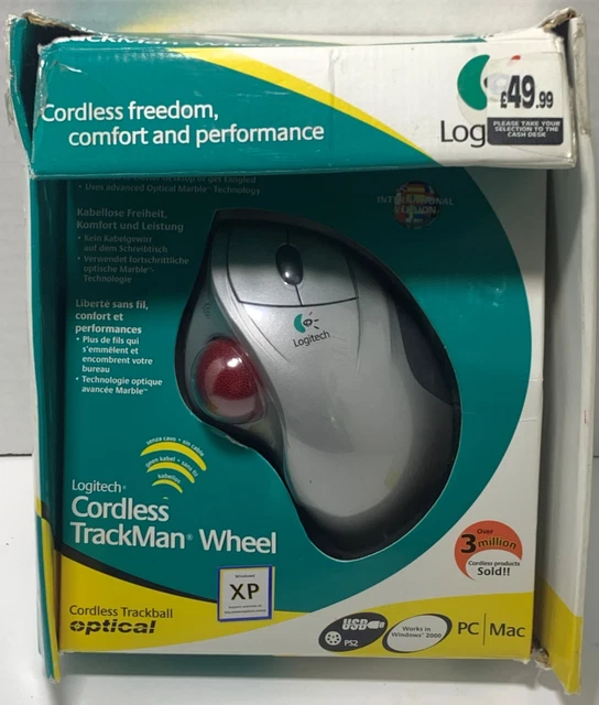 LOGITECH CORDLESS TRACKMAN Wheel Mouse Trackerball Wireless USB 100% ...