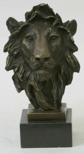 SIGNED DESK TOP Lion Head Bust Bronze Sculpture Figurine Figure by ...